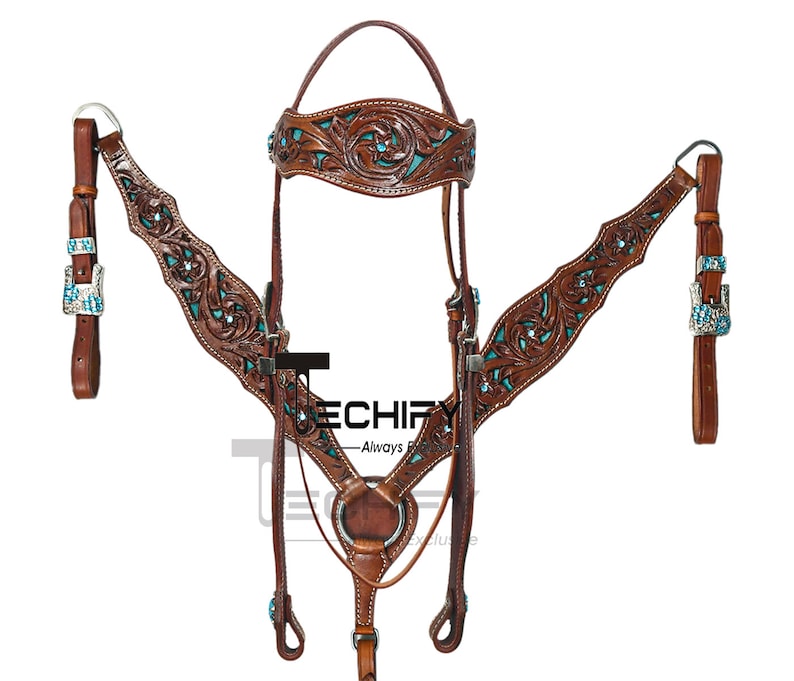 Western Horse Trail Barrel Headstall Breastplate Set Brown Colored Leaf ...