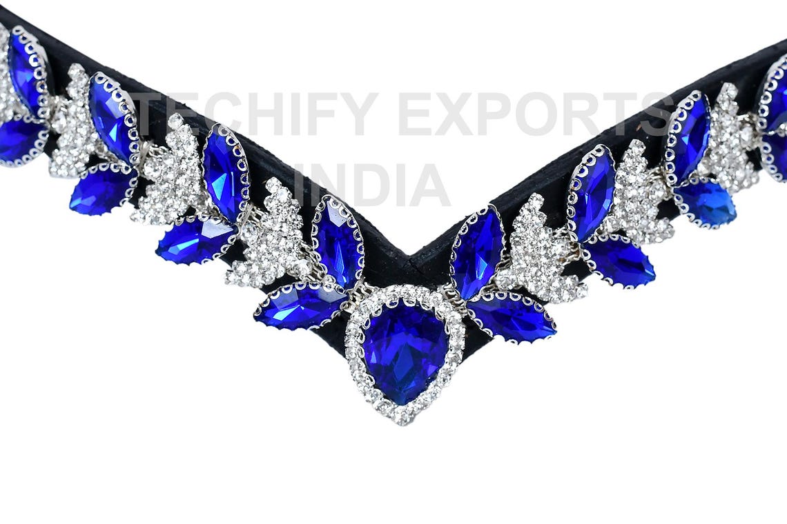 Royal Blue Browband Crystal V Shape: Horse Bridle Quick Snap Stud Easy ...