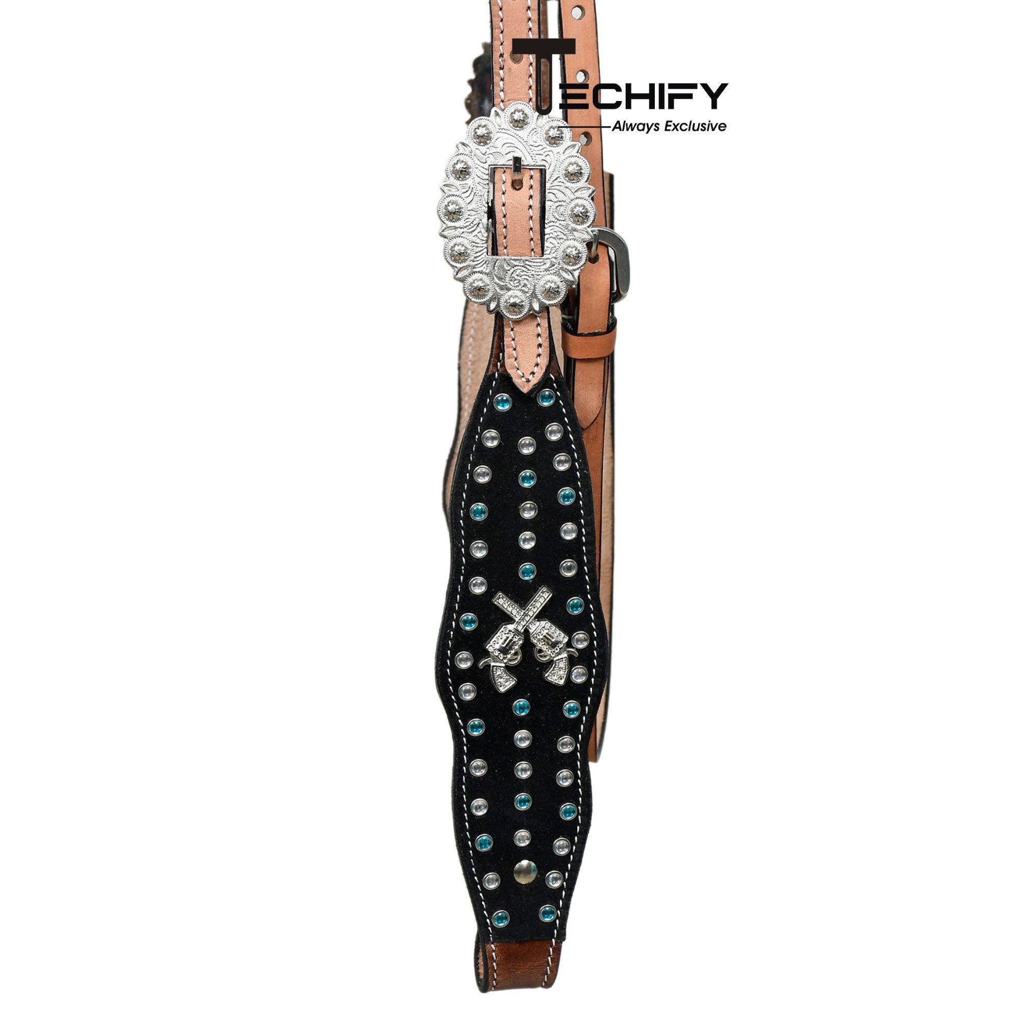 Black Leather Headstall Western Horse Trail Barrel Racing Bridle Fringe ...