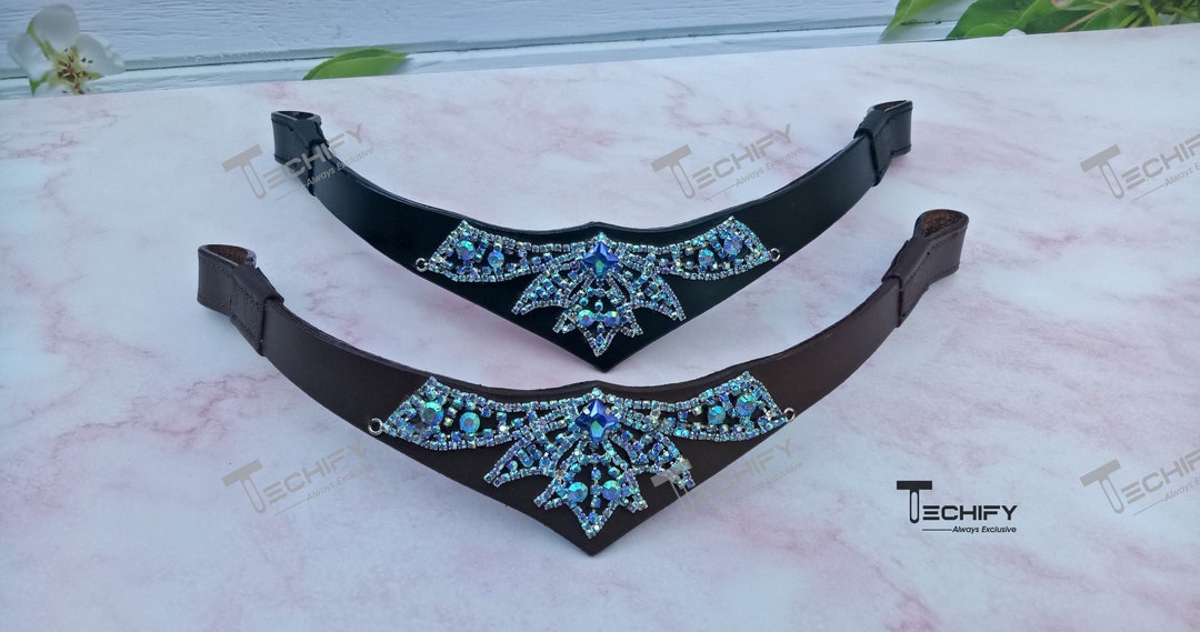 Leather Crystal Horse Browband: Sapphire Blue Show Browband - Etsy