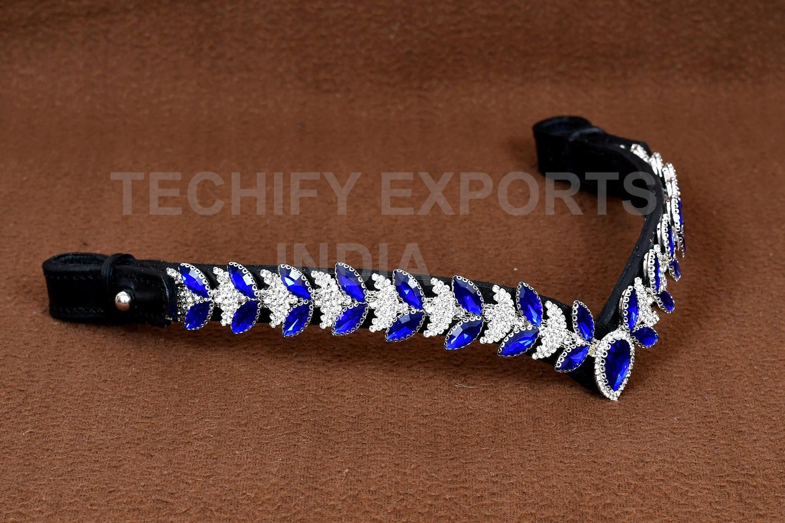 Royal Blue Browband Crystal V Shape: Horse Bridle Quick Snap Stud Easy ...