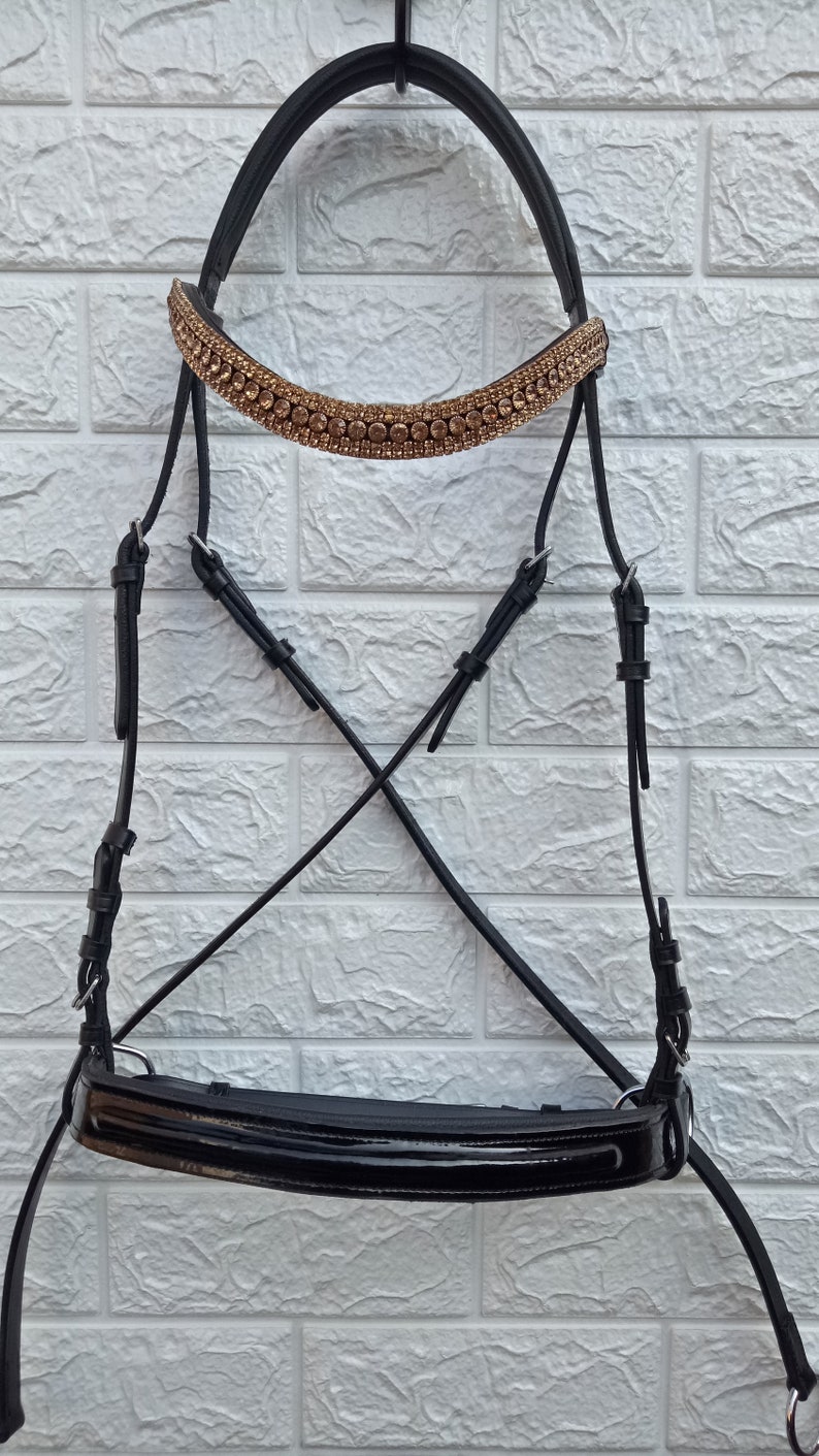 Leather Bitless Bridle With Gold Crystal Browband - Etsy
