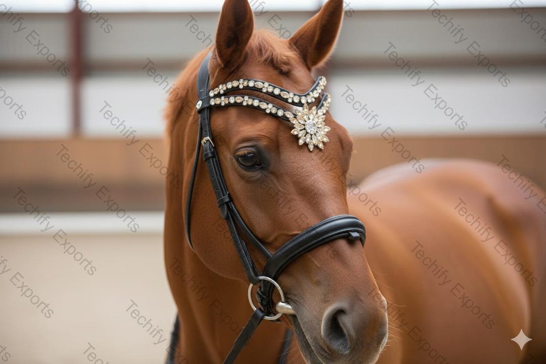 Crystal Dressage Browband With Golden Floral Center, V-shape Bling ...