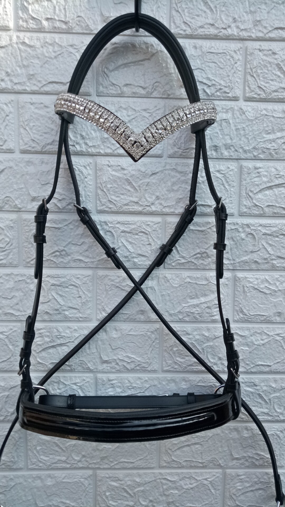 Dressage Horse Leather Tack Bitless Bridle Crystal Browband -english ...