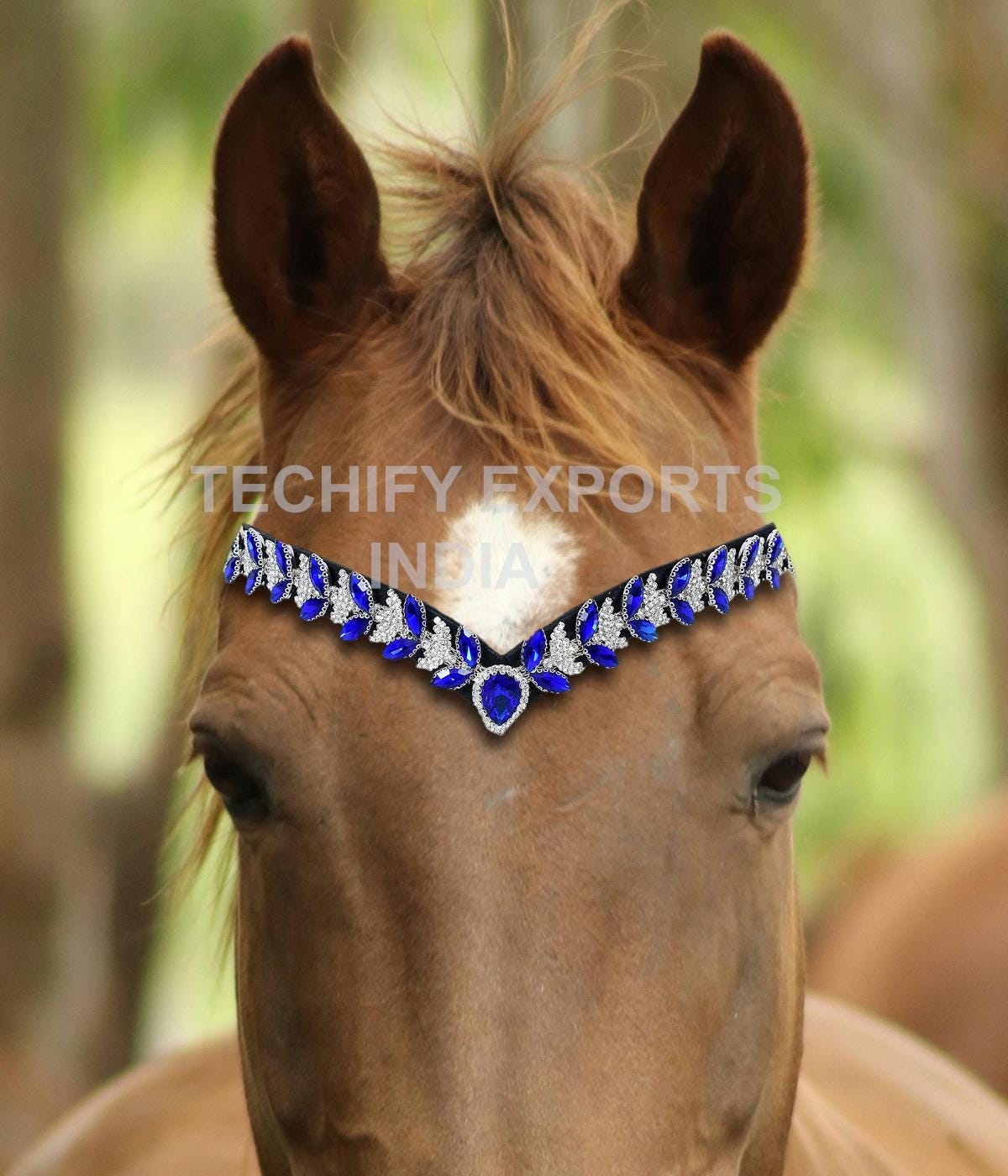 Royal Blue Browband Crystal V Shape: Horse Bridle Quick Snap Stud Easy ...