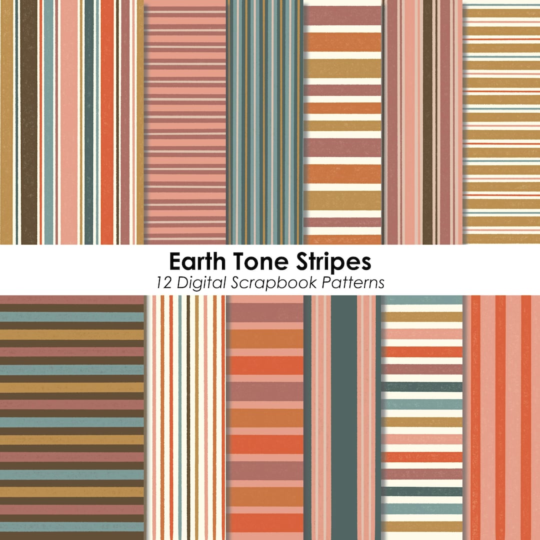 Earth Tone Stripes Digital Scrapbook Paper, Digital Paper Downloads ...