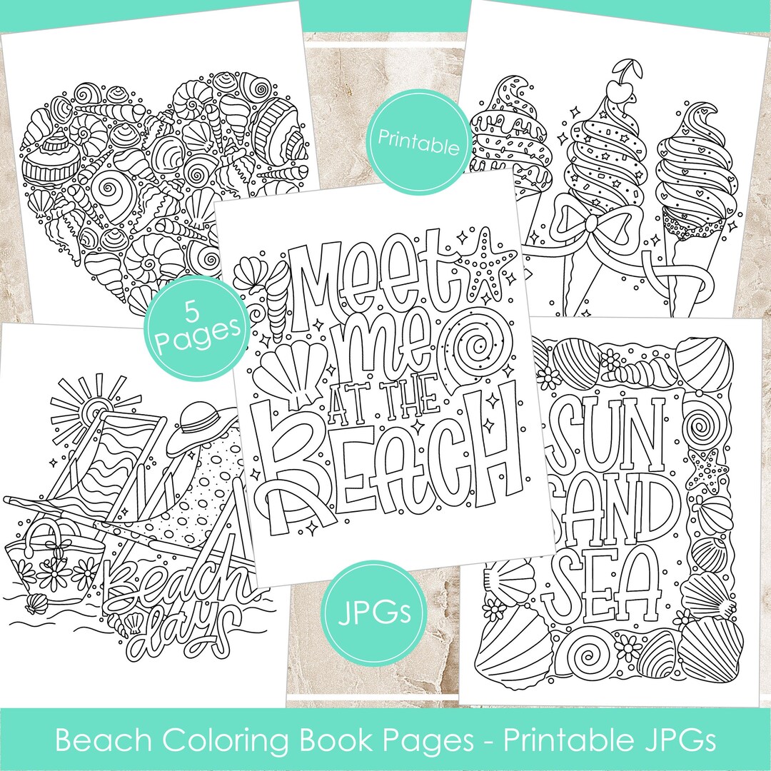 Cute Beach Adult Coloring Book Pages, Printable JPG Coloring Pages ...