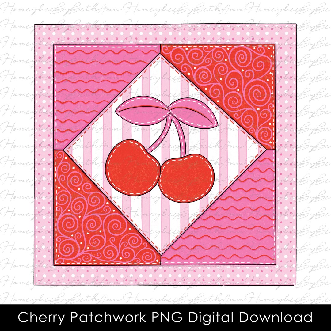 Cherry Patchwork Png, Quilted Coquette Png, Cherries Png, Quilted ...