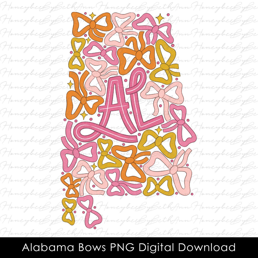 Coquette Bows Alabama Png, State Png, Cute Watercolor Coquette Alabama ...