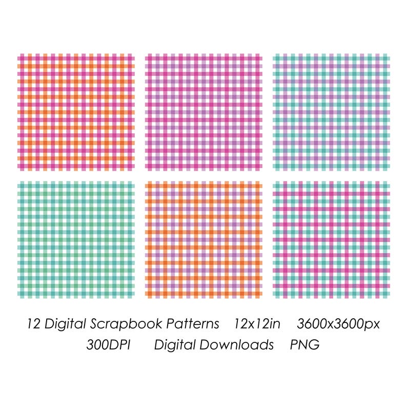 Gingham Digital Paper, Digital Scrapbook Paper, Printable Journal Paper ...