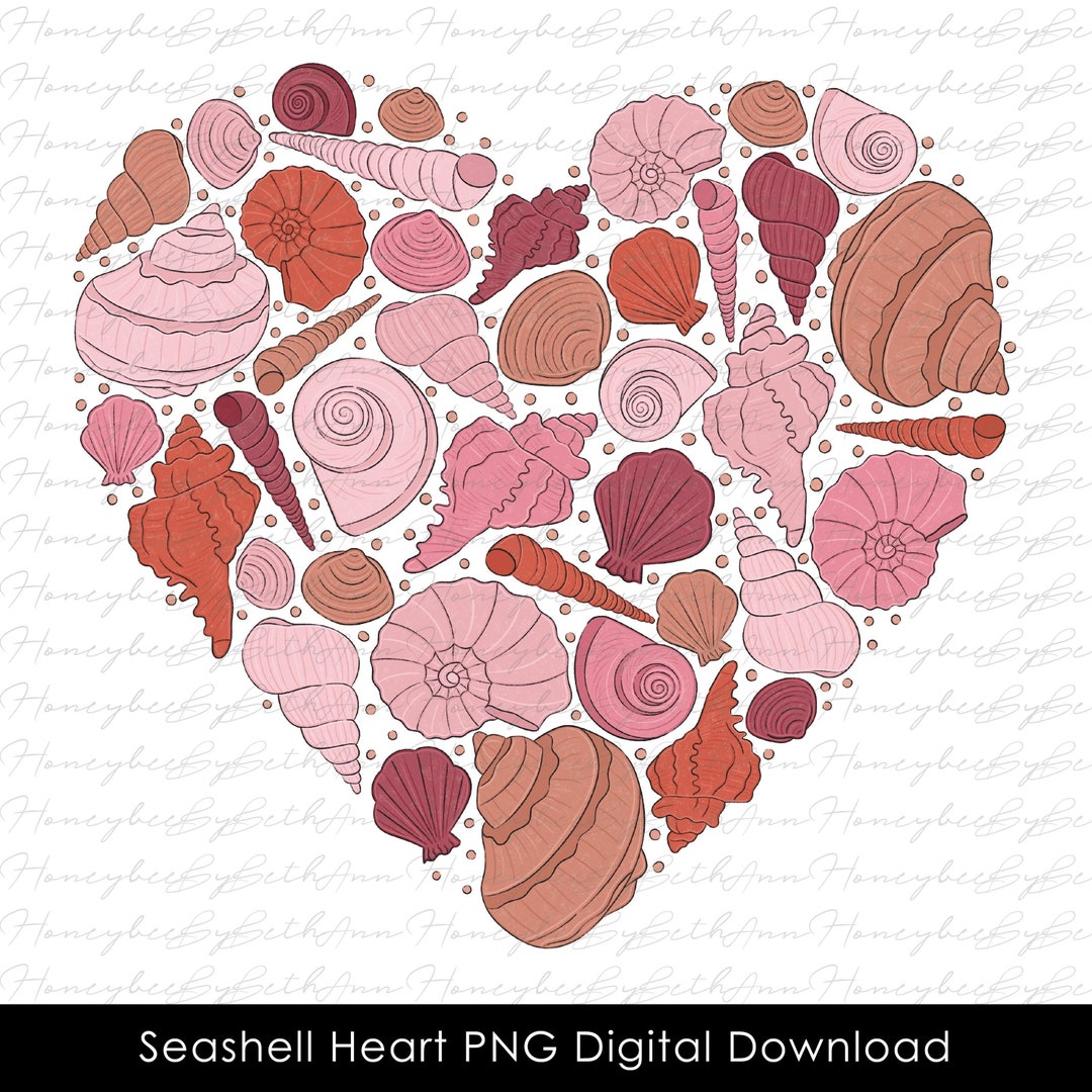 Seashell Heart Png, Summer Png, Summer Vibes Png, Coastal Png, Coastal ...