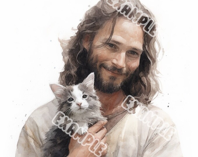 Kitten Art Print, Jesus and Purring Kitten, Cat and Kitten Art Gift - Etsy