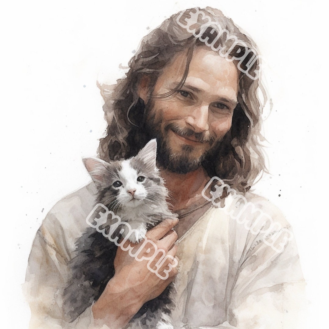 Jesus and Cat Watercolor Digital Print - Christian Art, Pet Loss ...