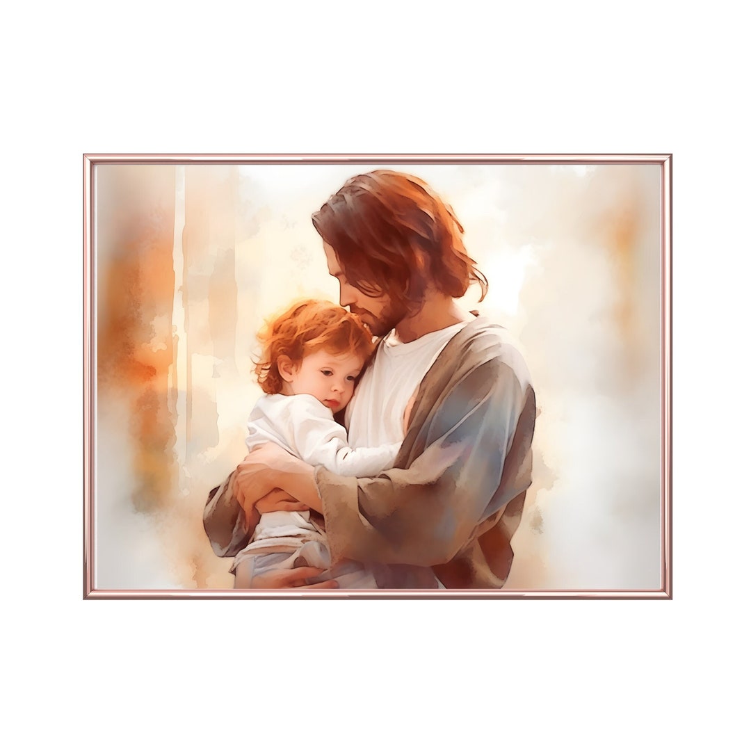 Embrace of Love: Jesus Christ Hugging Curly Red Head Toddler ...
