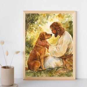 Jesus and Labrador Retriever Watercolor - Christian Art, Pet Loss ...