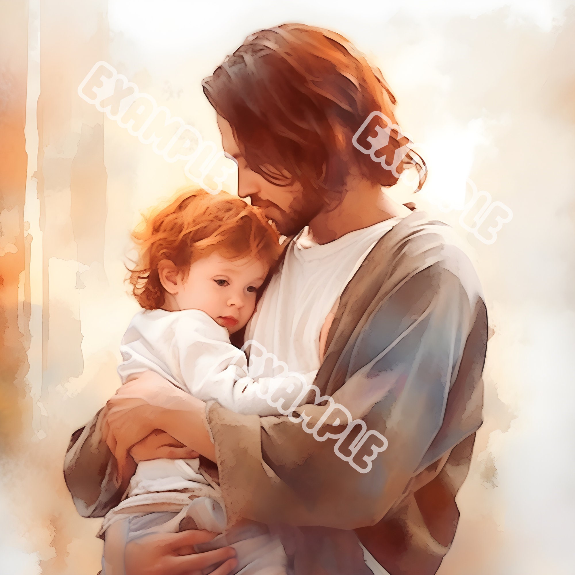 Embrace of Love: Jesus Christ Hugging Curly Red Head Toddler ...