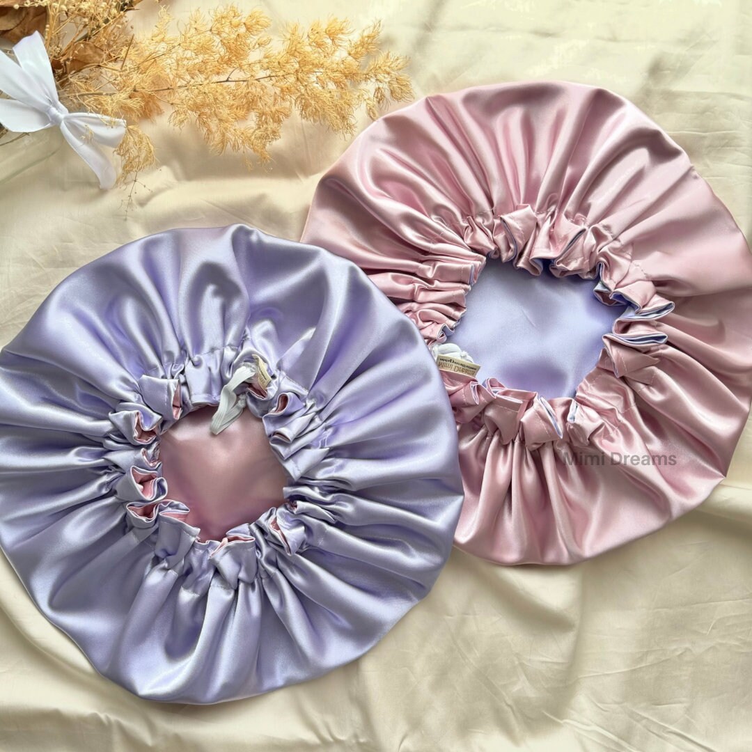 Reversible Satin Sleep Cap Pink and Lavender - Adjustable Elastic ...