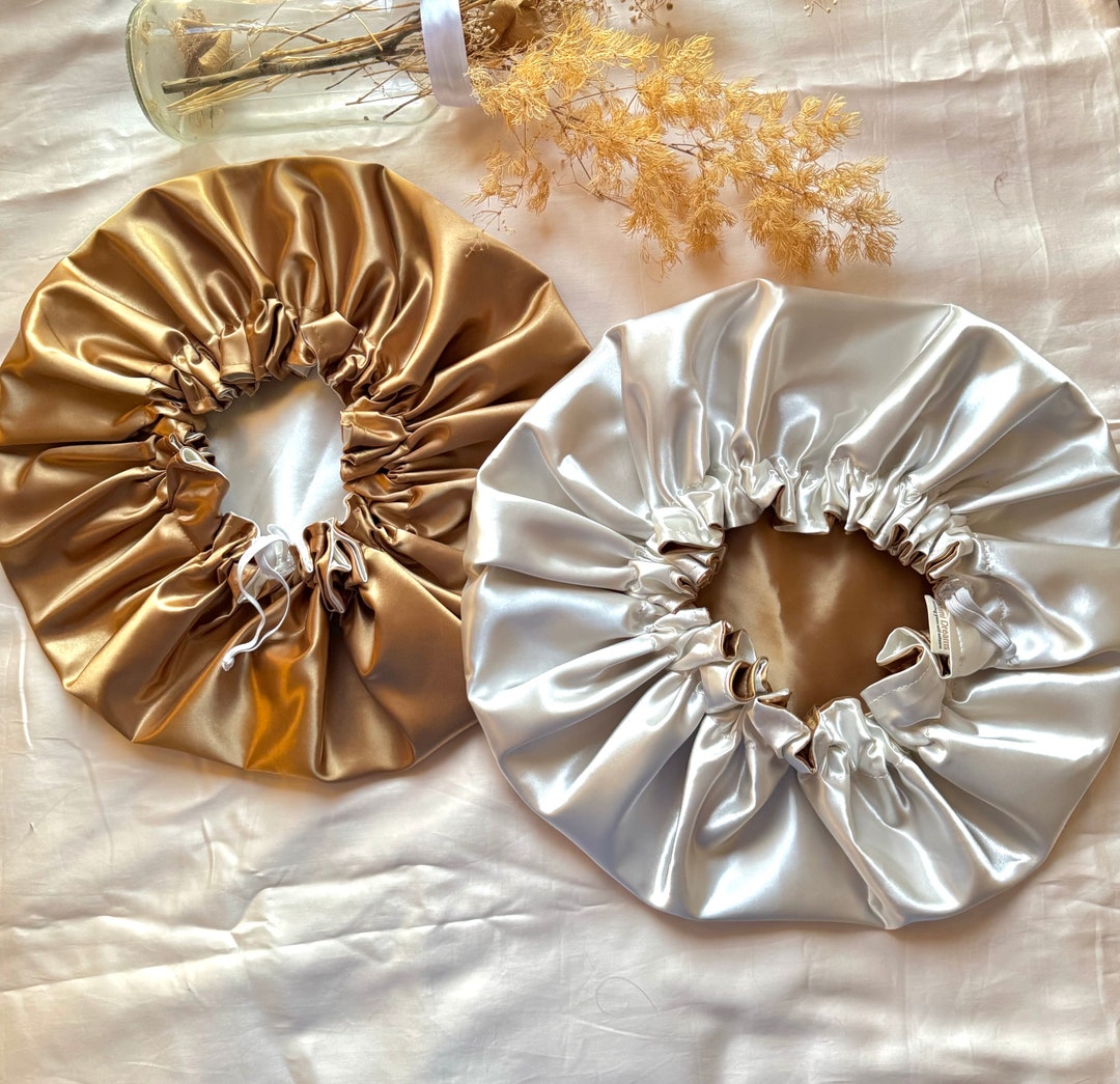 Reversible Satin Sleep Cap Pearl and Gold - Adjustable Elastic ...