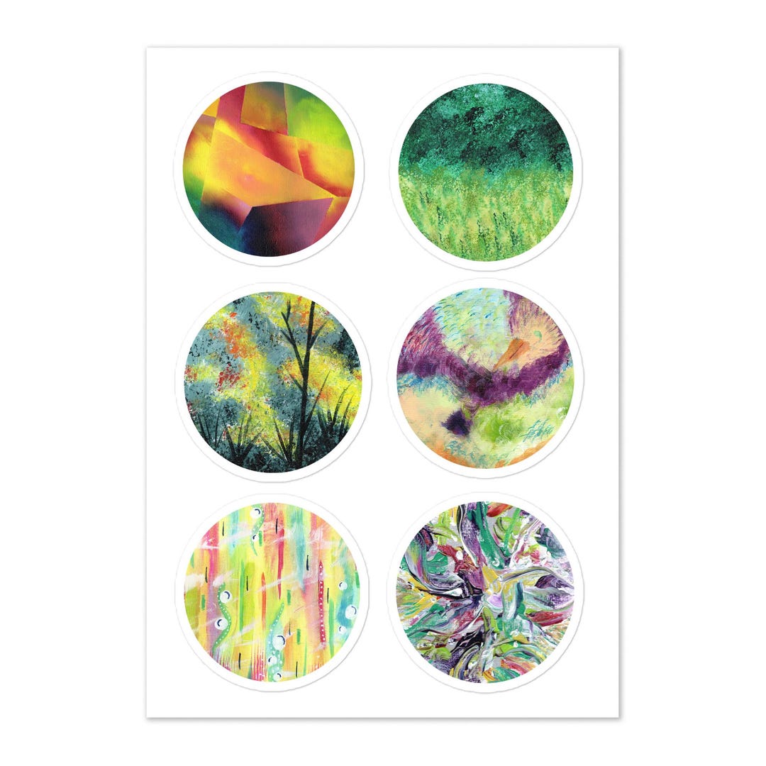 Round Abstract Art Stickers Set A - Sheet of Six 2-inch Decals - Etsy