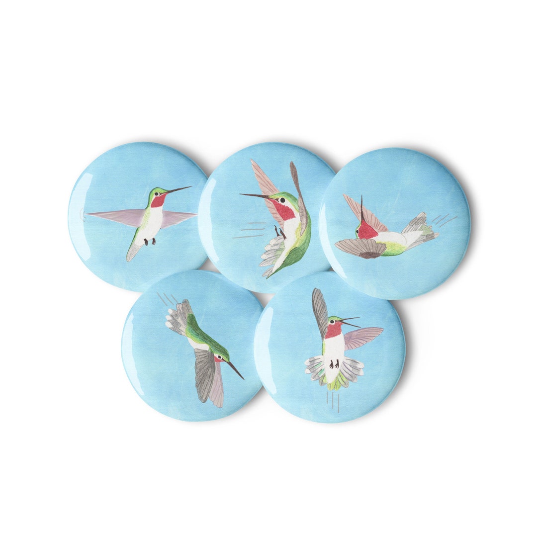 Set of Five Acrobatic Hummingbird Button Pins - Etsy