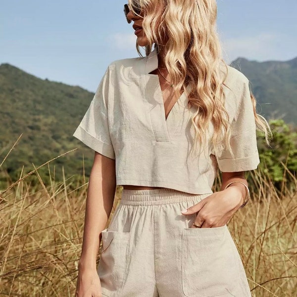 Crop Top Shorts Set - Etsy