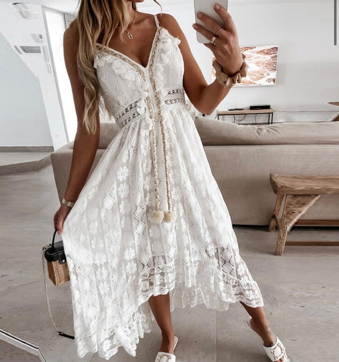 Boho Lace Dress Bohemian White Dress White Lace Dress - Etsy