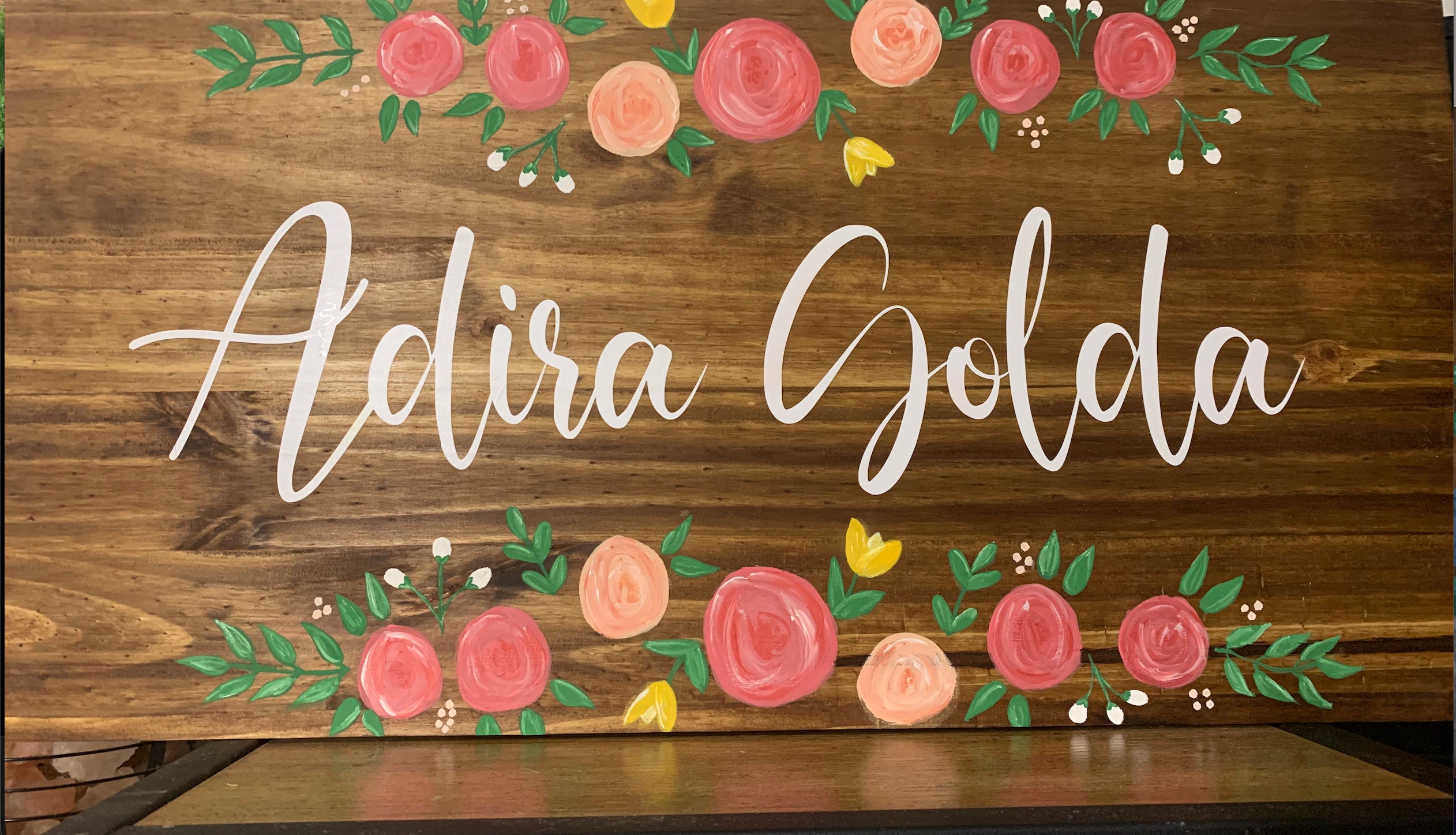 Hand Painted Floral Wood Sign-customizable - Etsy