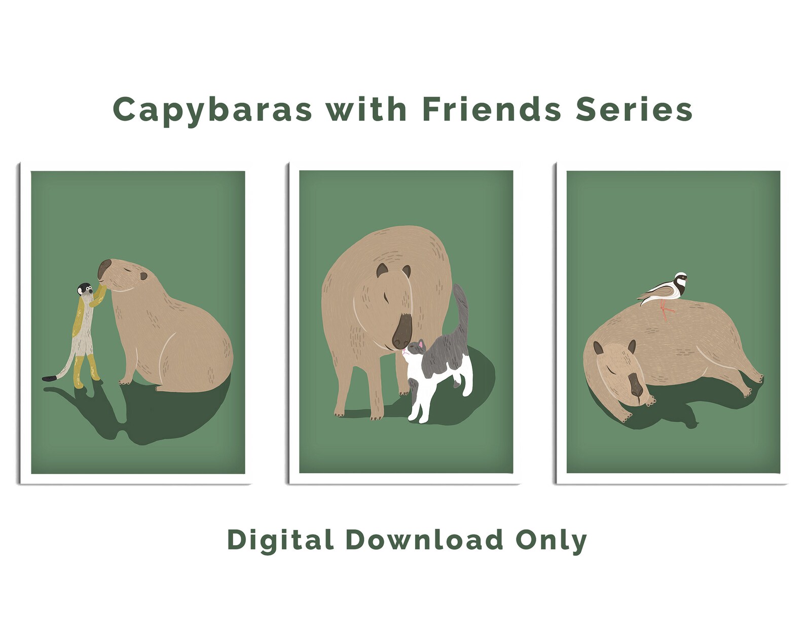 Capybara With Friends Series Set of 3 Digital Download Art - Etsy