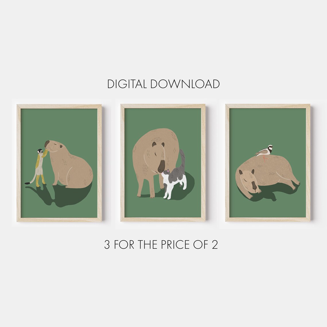 Capybara With Friends Series, Set of 3, Digital Download Art, Printable ...