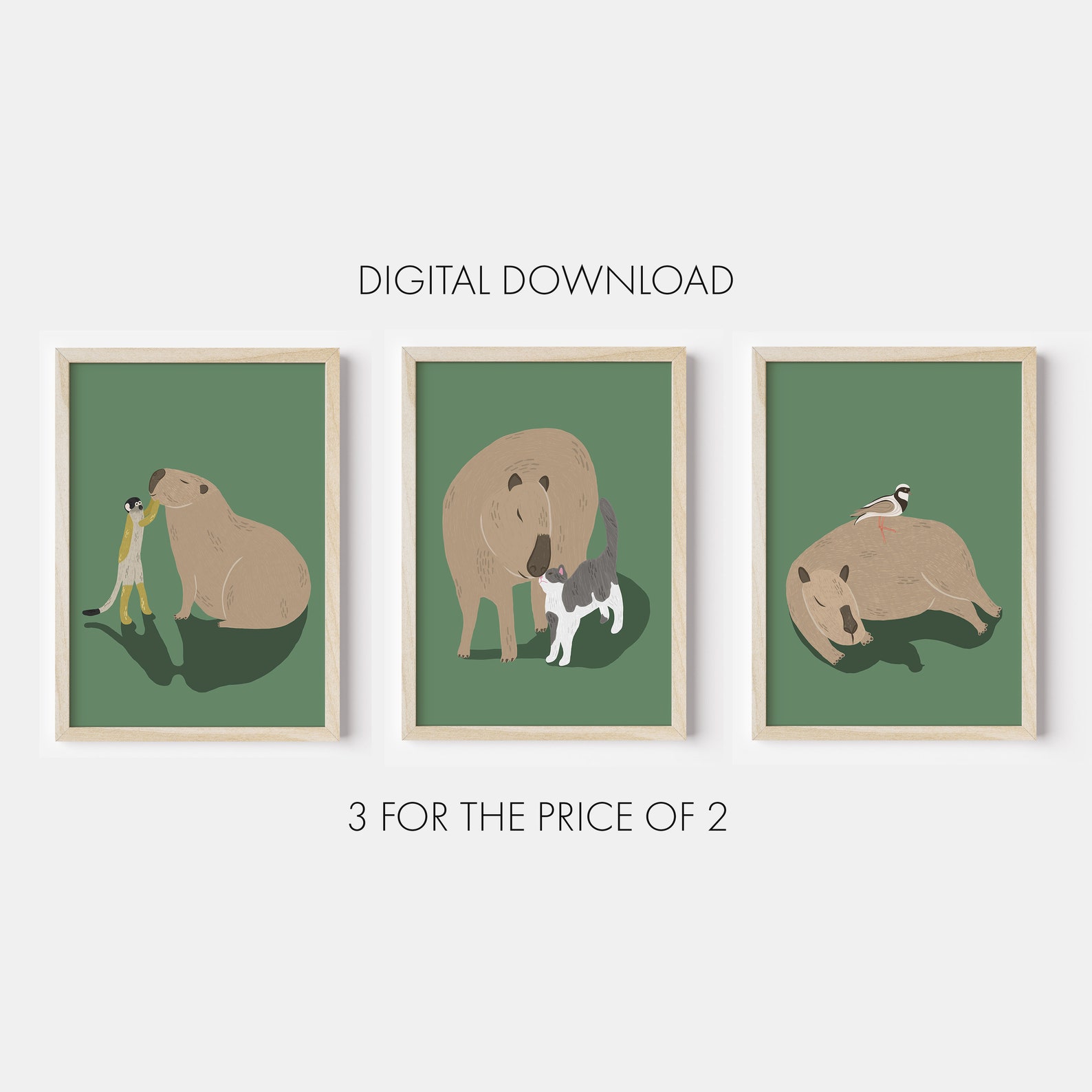 Capybara With Friends Series, Set of 3, Digital Download Art, Printable ...