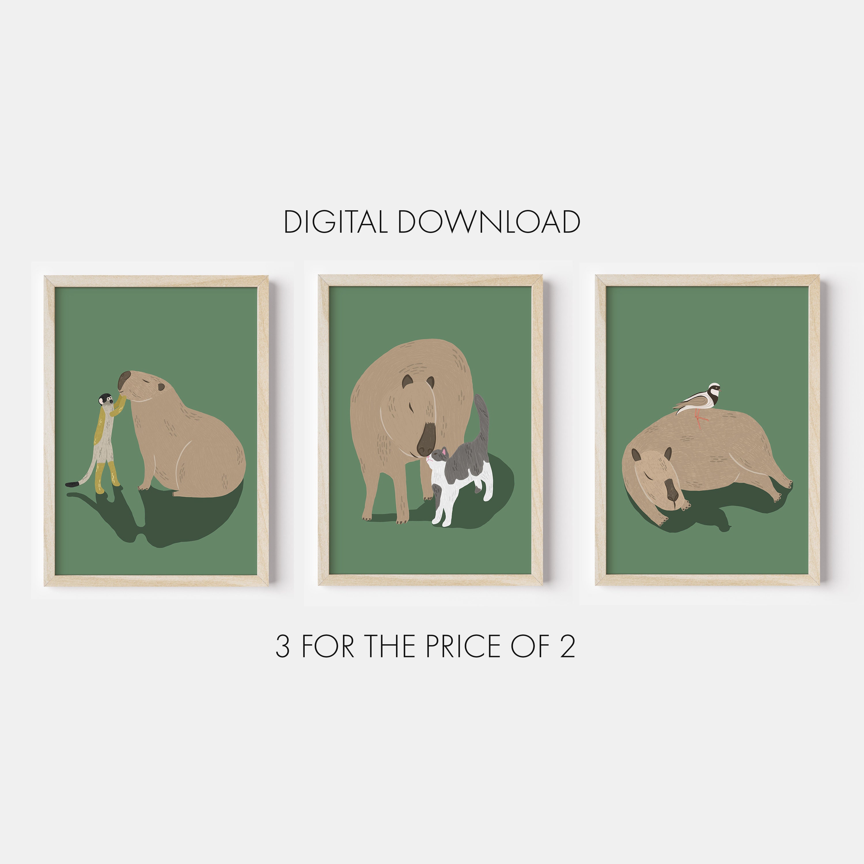 Capybara With Friends Series, Set of 3, Digital Download Art, Printable ...