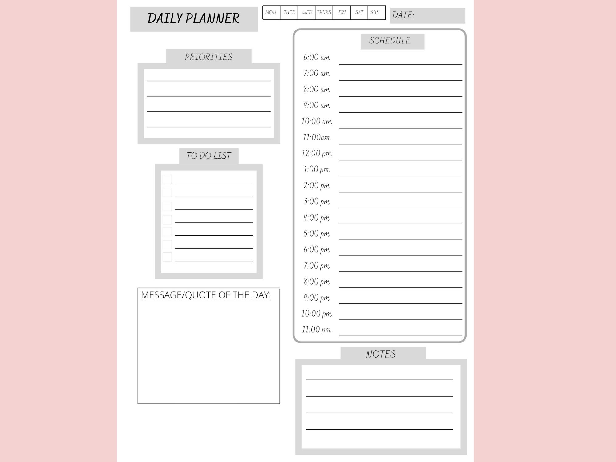 Daily Planner Weekly Planner Weekly Printable Daily - Etsy