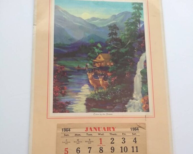 Vintage 1964 Calendar "cabin by the Steam" Antique Collector Original ...