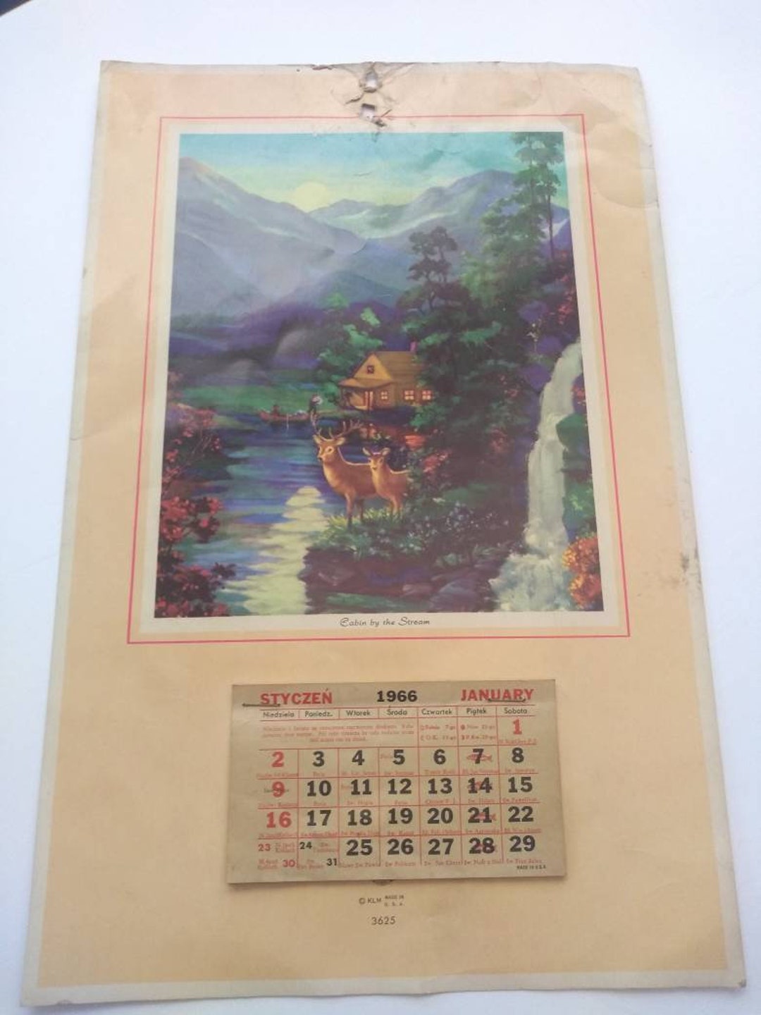 Vintage 1966 Calendar "cabin by the Steam" Antique Collector Original Ephemera Home Decor Wall ...