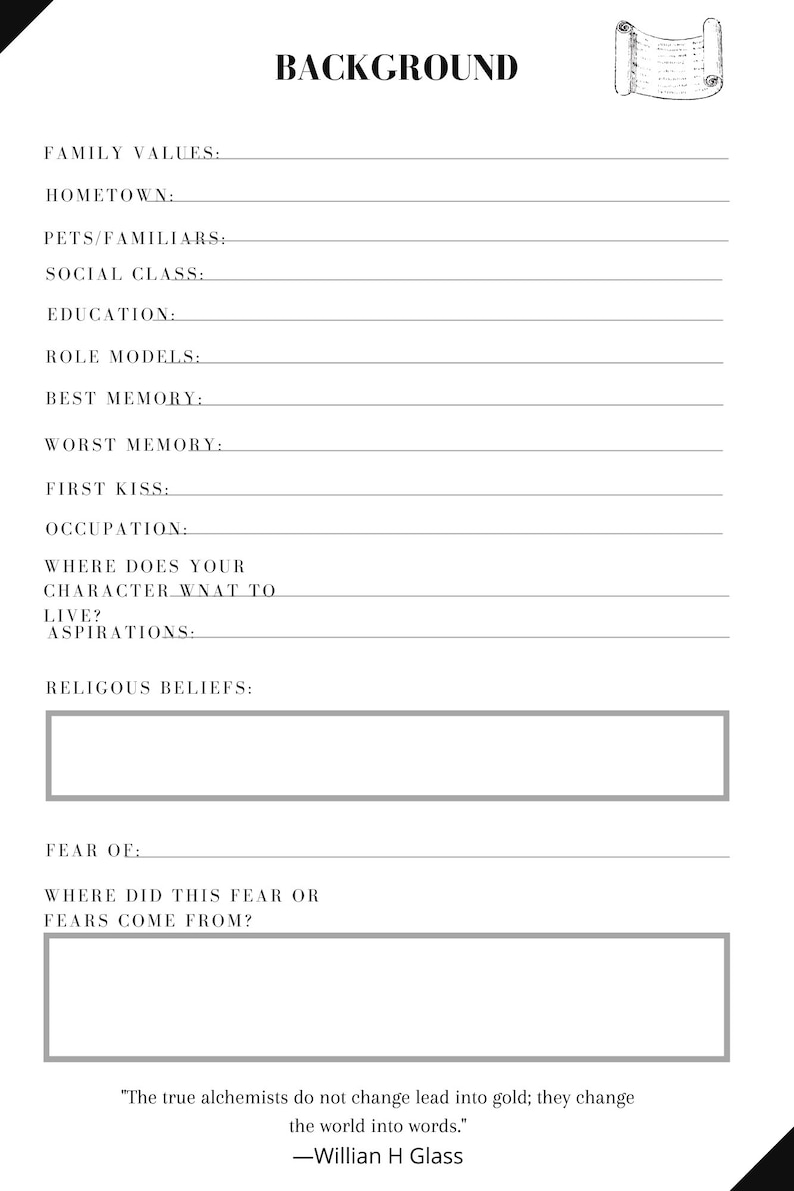 Character Creation Template for Writing - Etsy