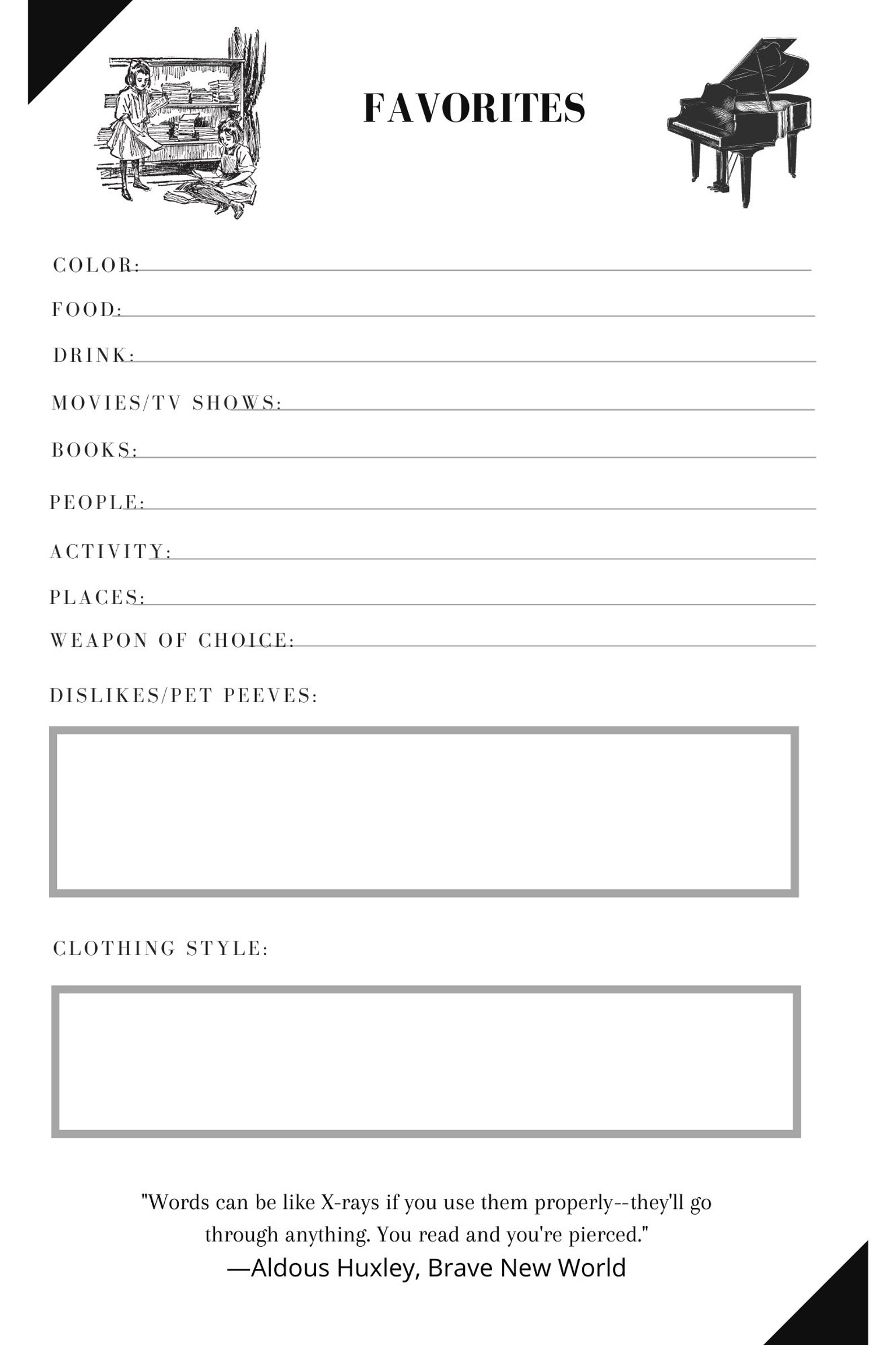 Character Creation Template for Writing | Etsy
