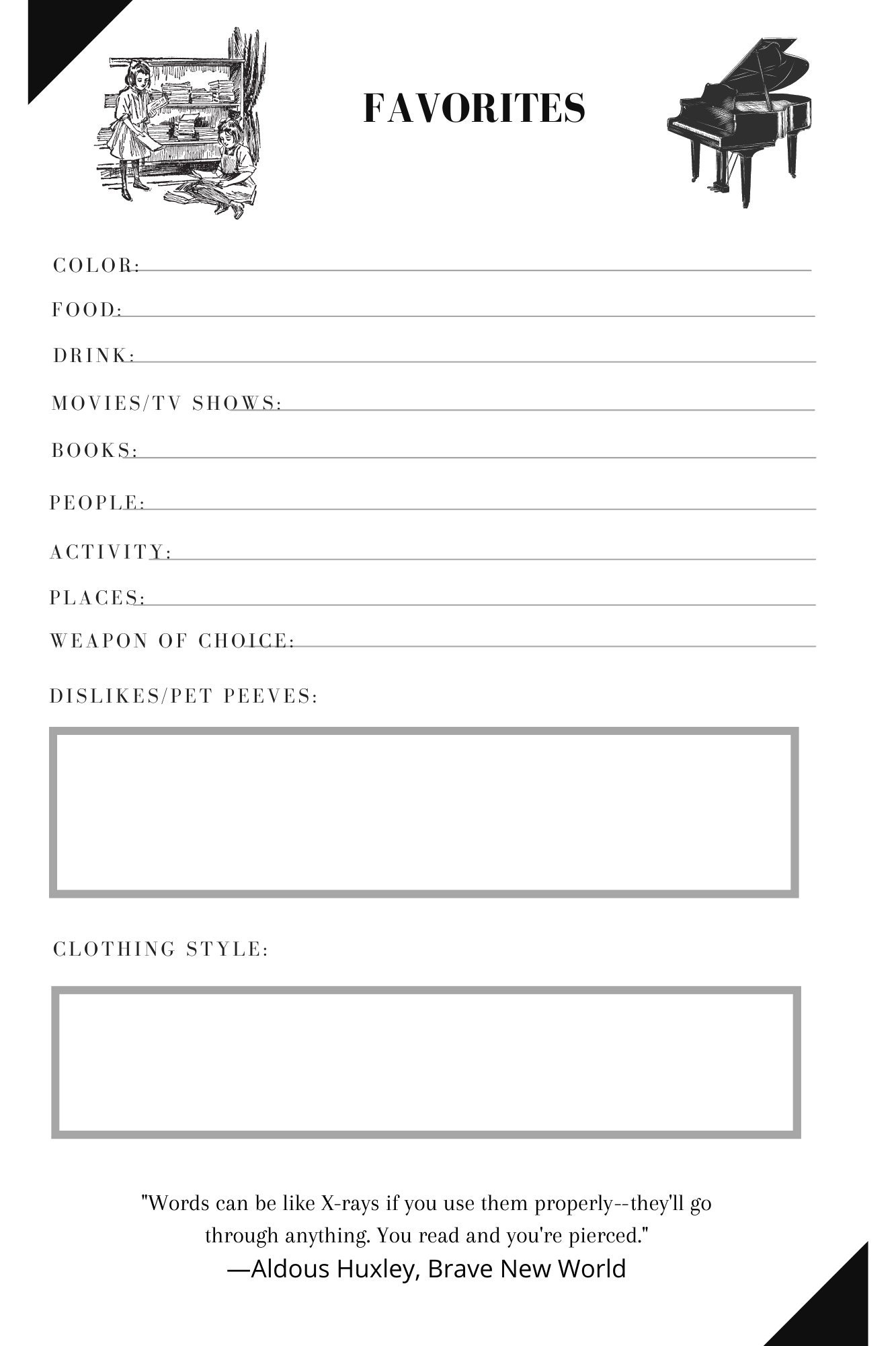 Character Creation Template for Writing - Etsy