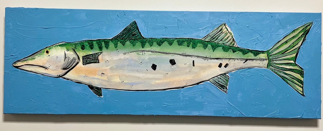 Original Art: Barracuda Fish Painting -- Stretched Canvas/acrylic ...