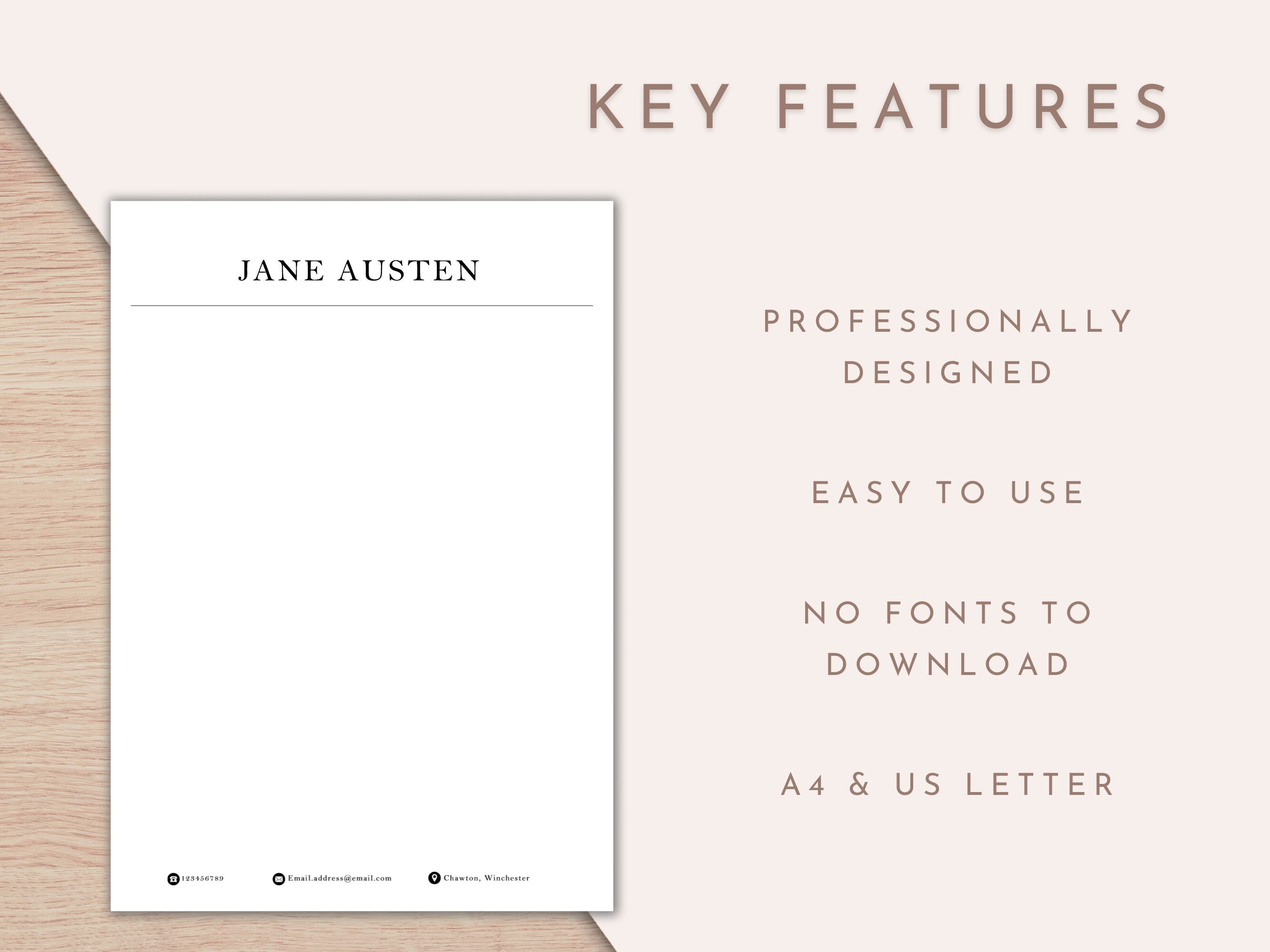 Personal Letterhead Template, Modern, Easy to Edit in Word ...