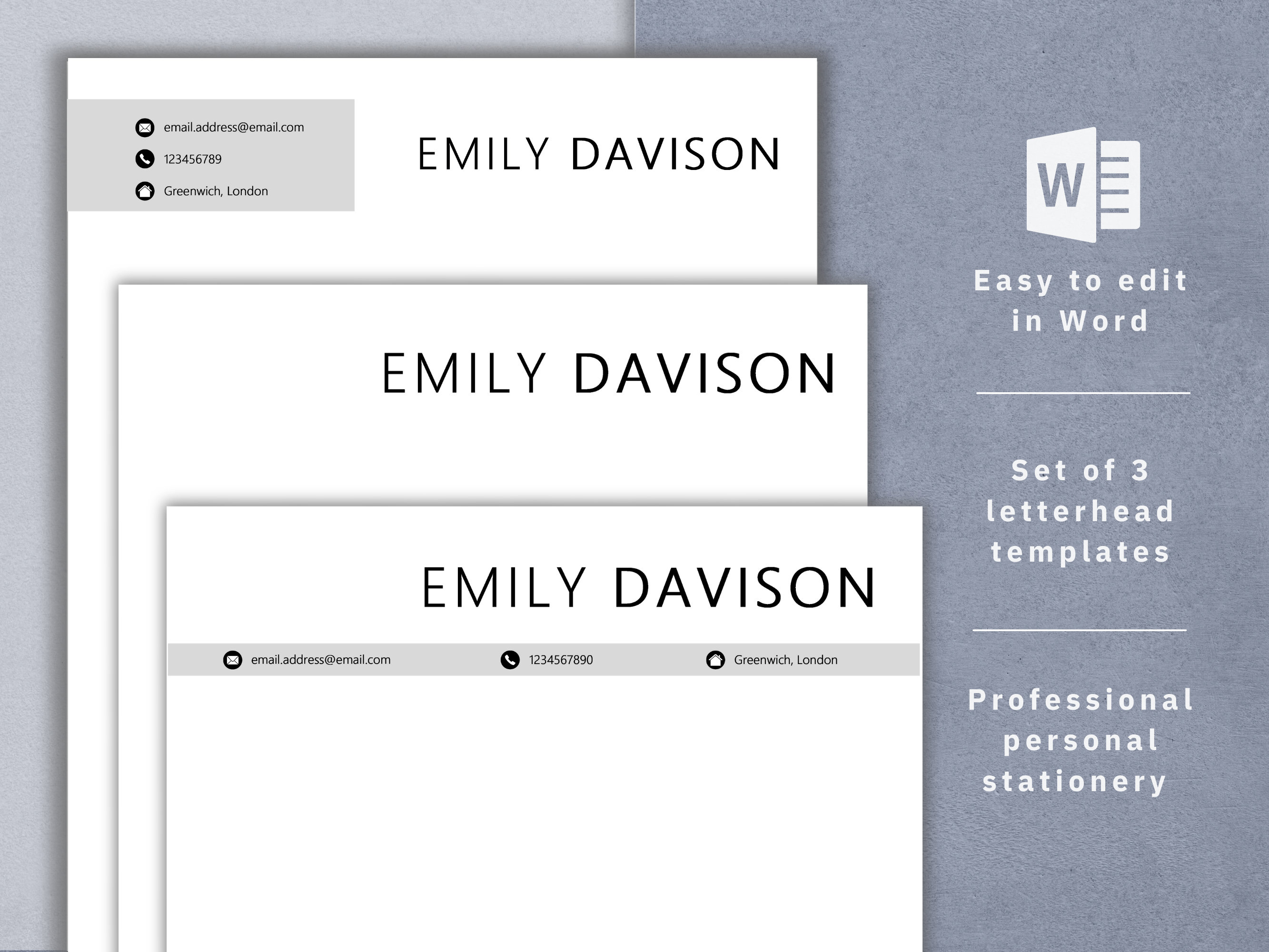 Personal Letterhead Template, Easy to Edit in Word, Simple Modern ...