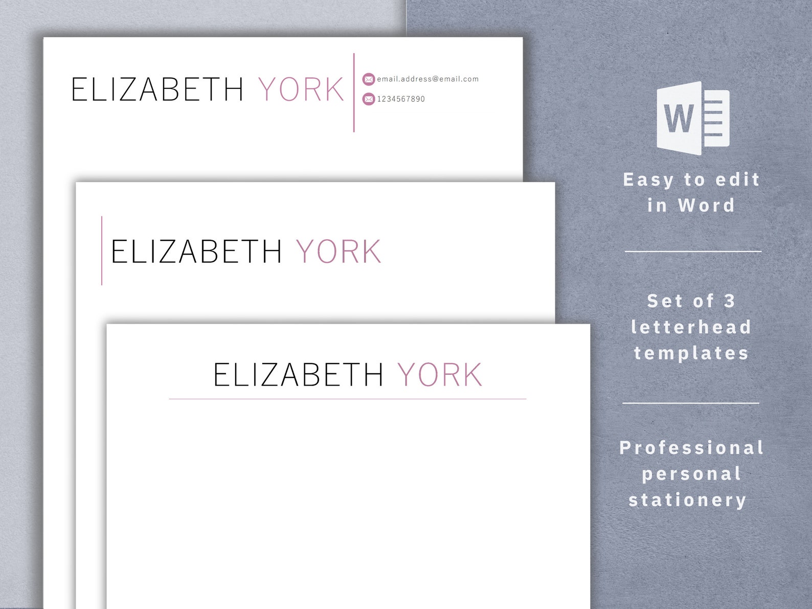 Personal Letterhead Templates, Modern, Easy to Edit in Word ...
