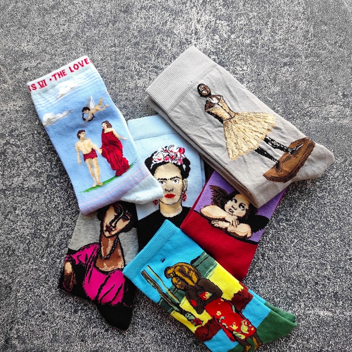 6 Socks Box-art Socks, Frida Kahlo Socks for Woman, Funny Socks,coole ...