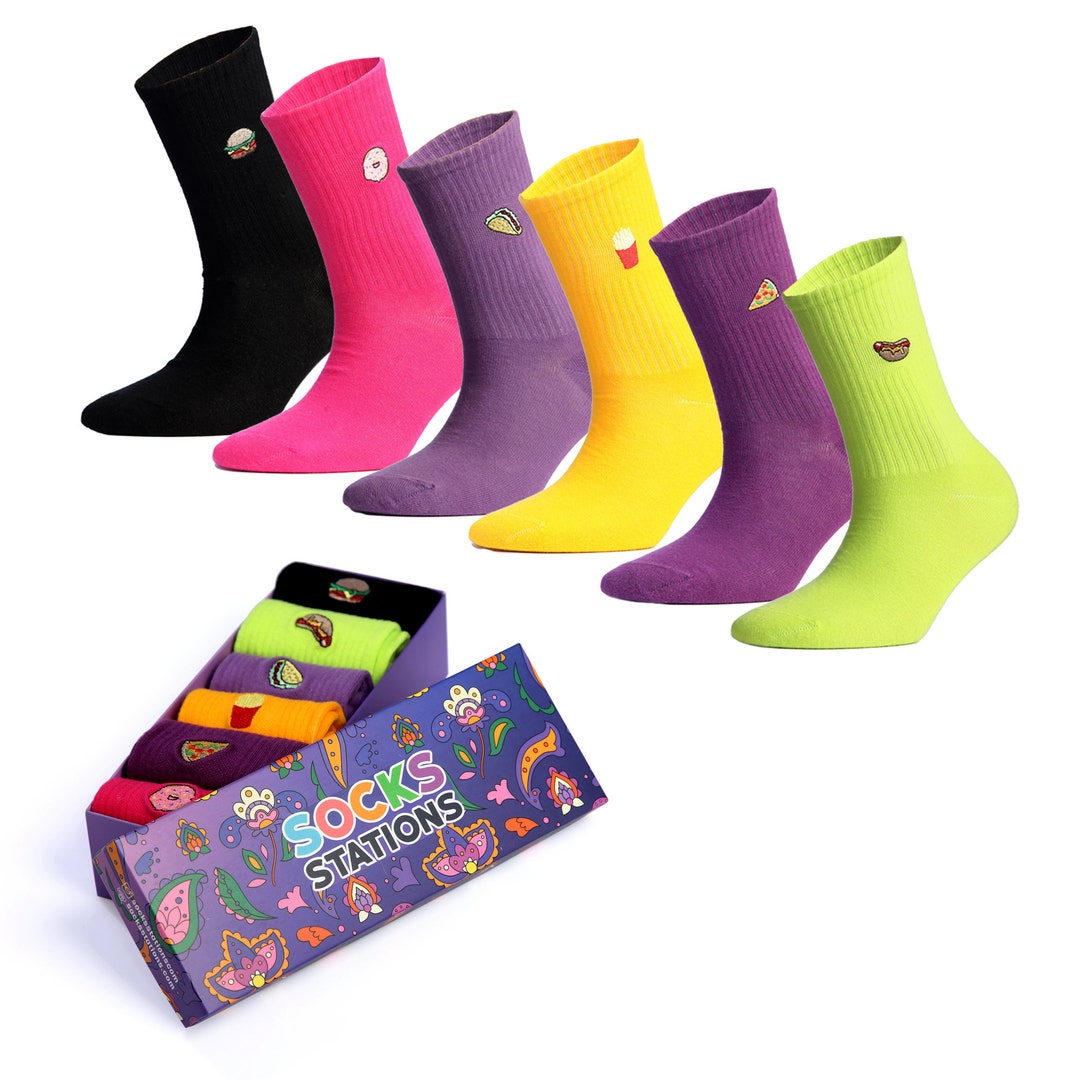 Funny Socks 6 Pair Box Fast Food Fun Socks for Women/ Novelty Rainbow ...