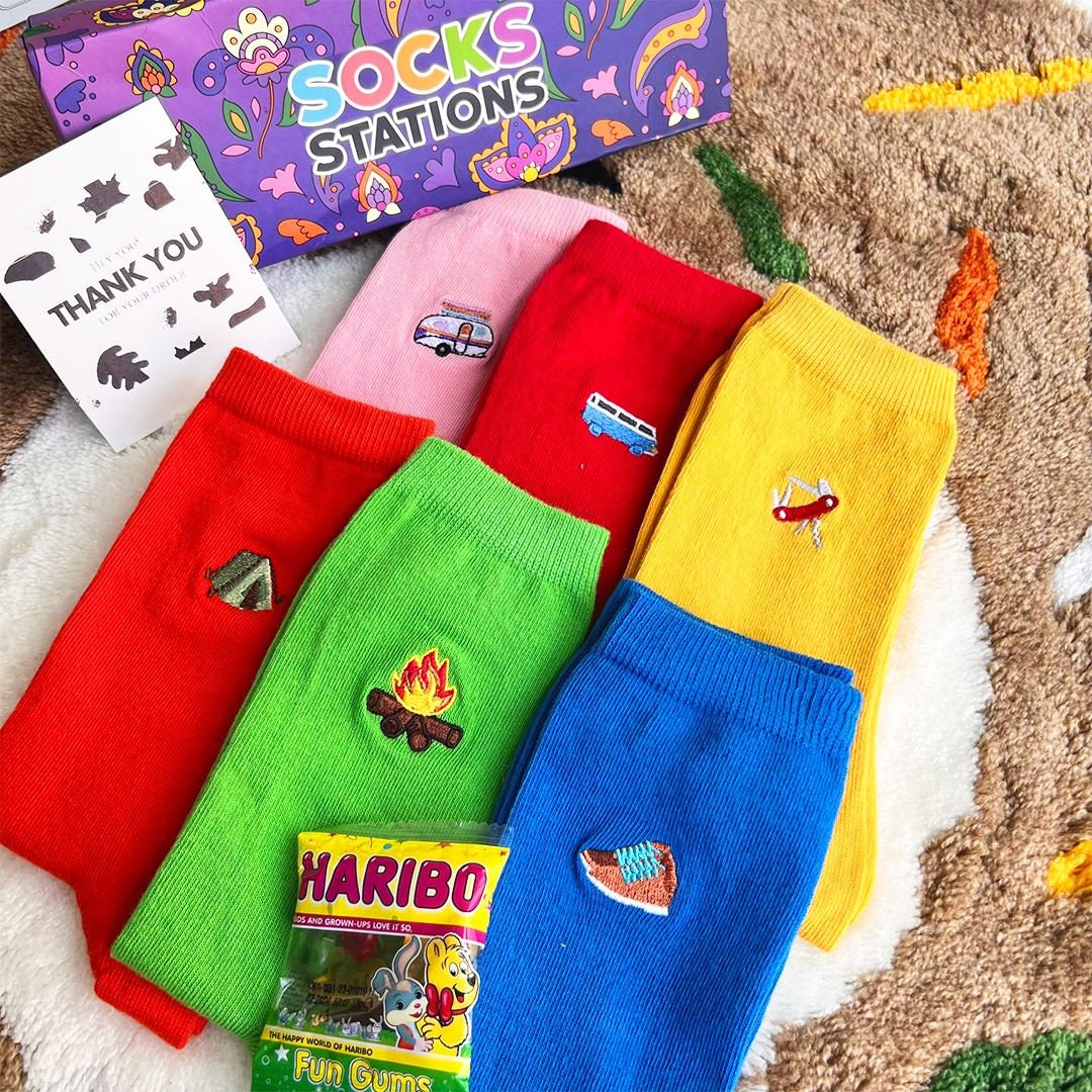 6 Socks Box-camping Funny Socks Women Colorful Cool Socks - Etsy