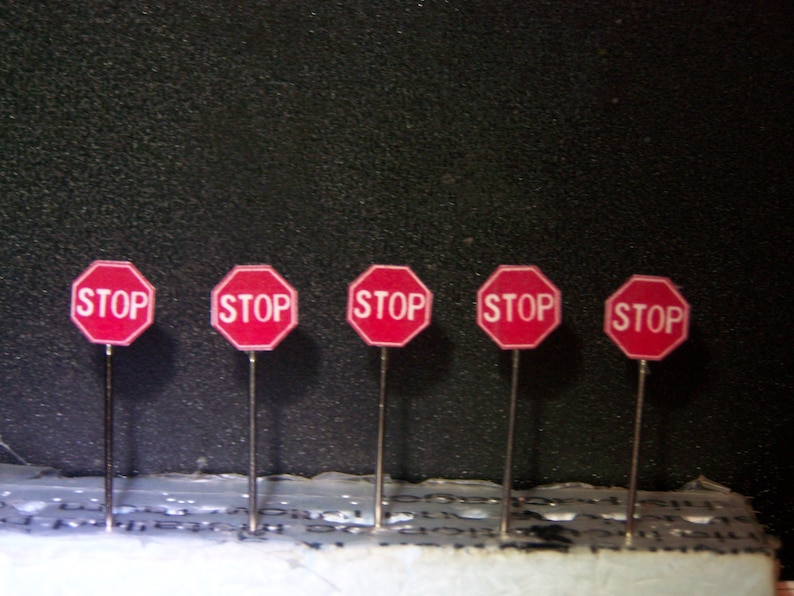 Model Train Layout Street Signs HO Scale "stop" Signs With Metal Posts ...