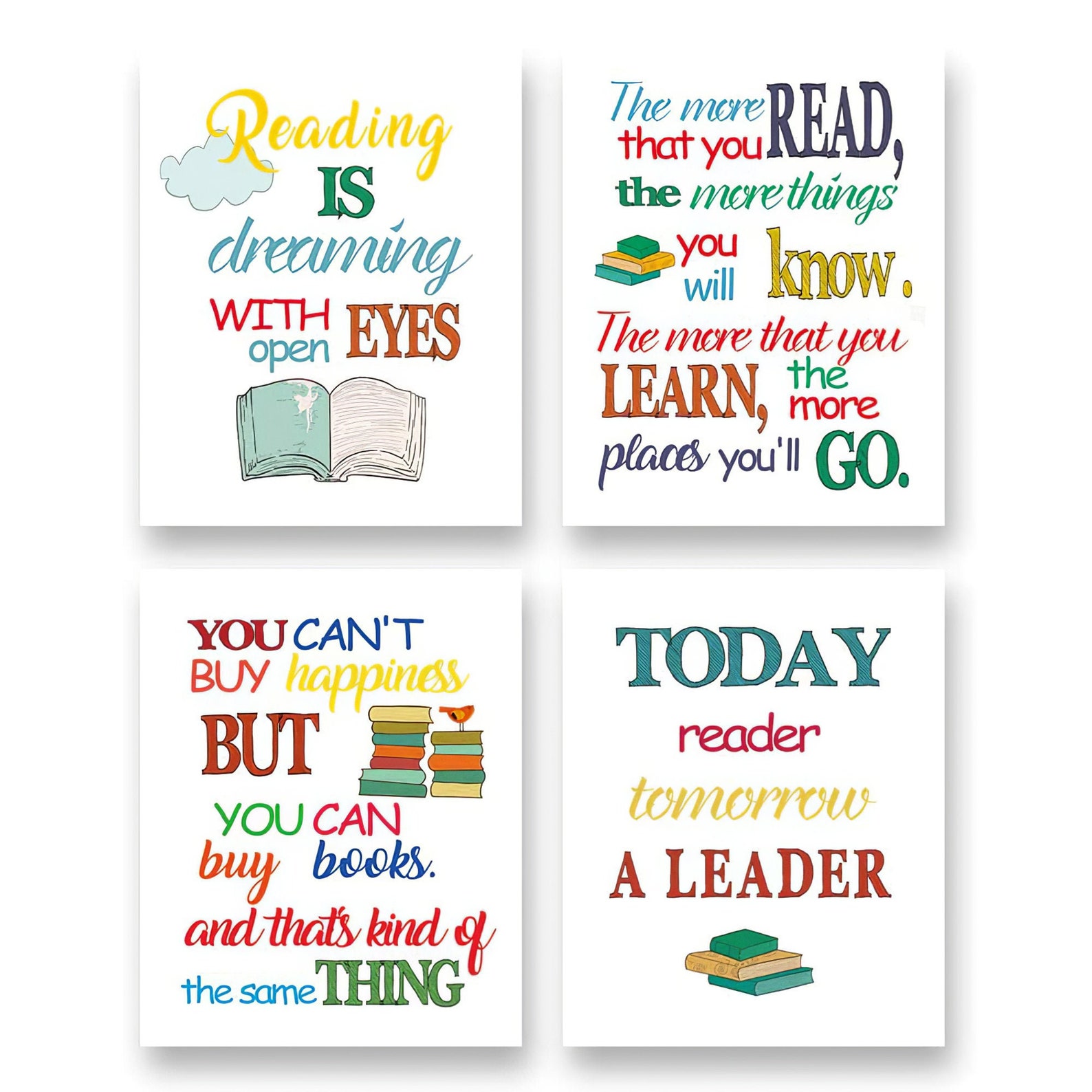 Colorful Reading Inspirational Poster Book Typography Poster | Etsy