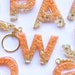 Rose Gold Floral Initial Keychain, Gold, Peach Pearlescent, Resin ...
