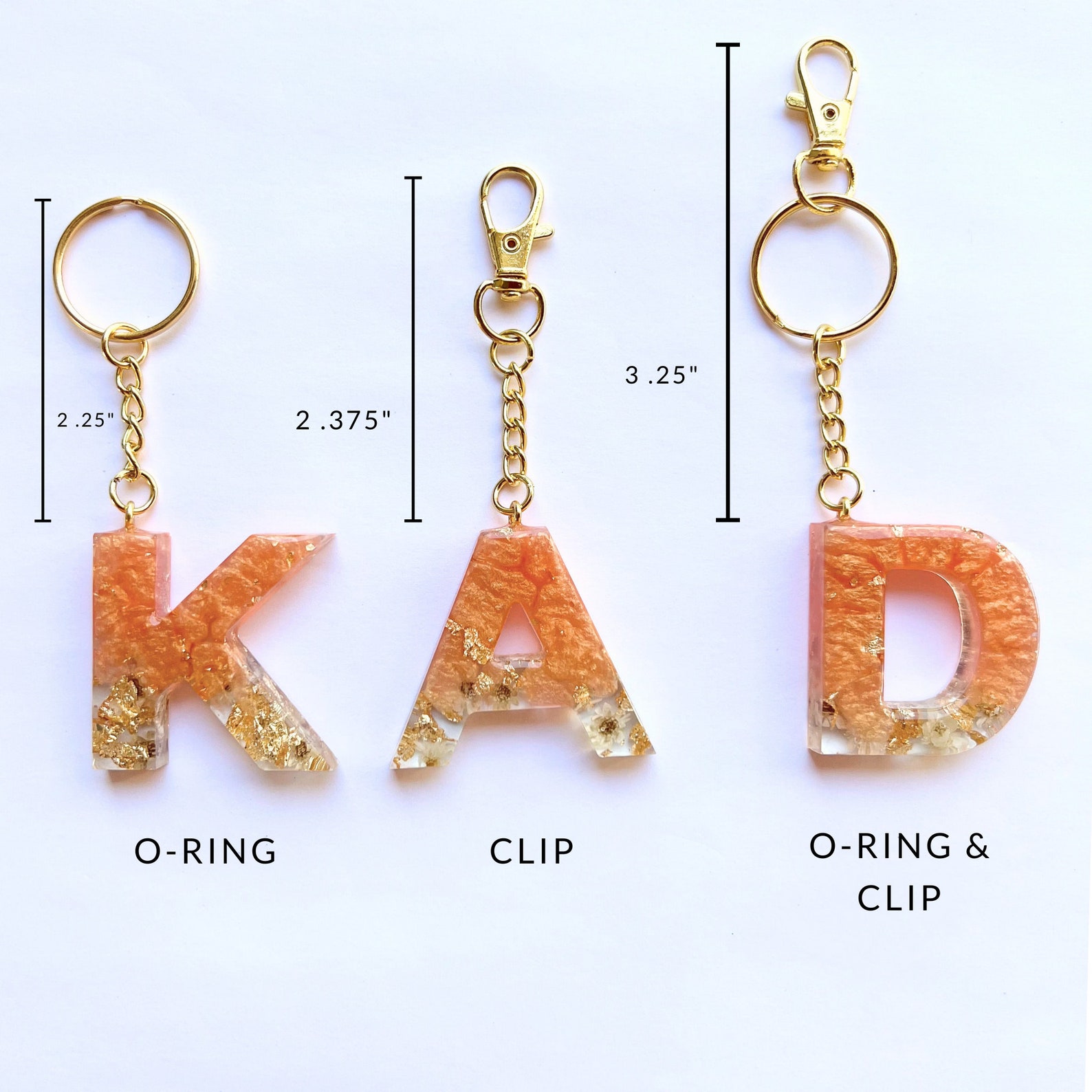 Rose Gold Floral Initial Keychain, Gold, Peach Pearlescent, Resin ...