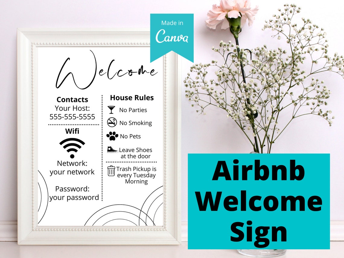 Airbnb Welcome Sign 1 Page Airbnb Welcome Poster Template, Wifi ...