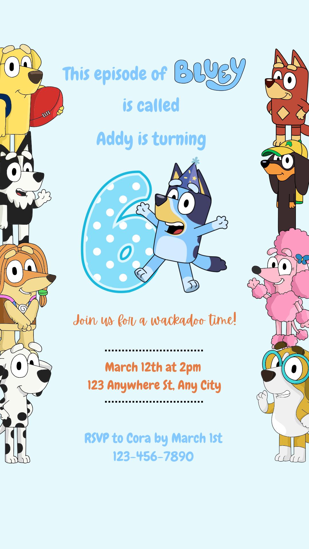 Bluey 6th Birthday Invitation Template Digital Editable Party Invite ...